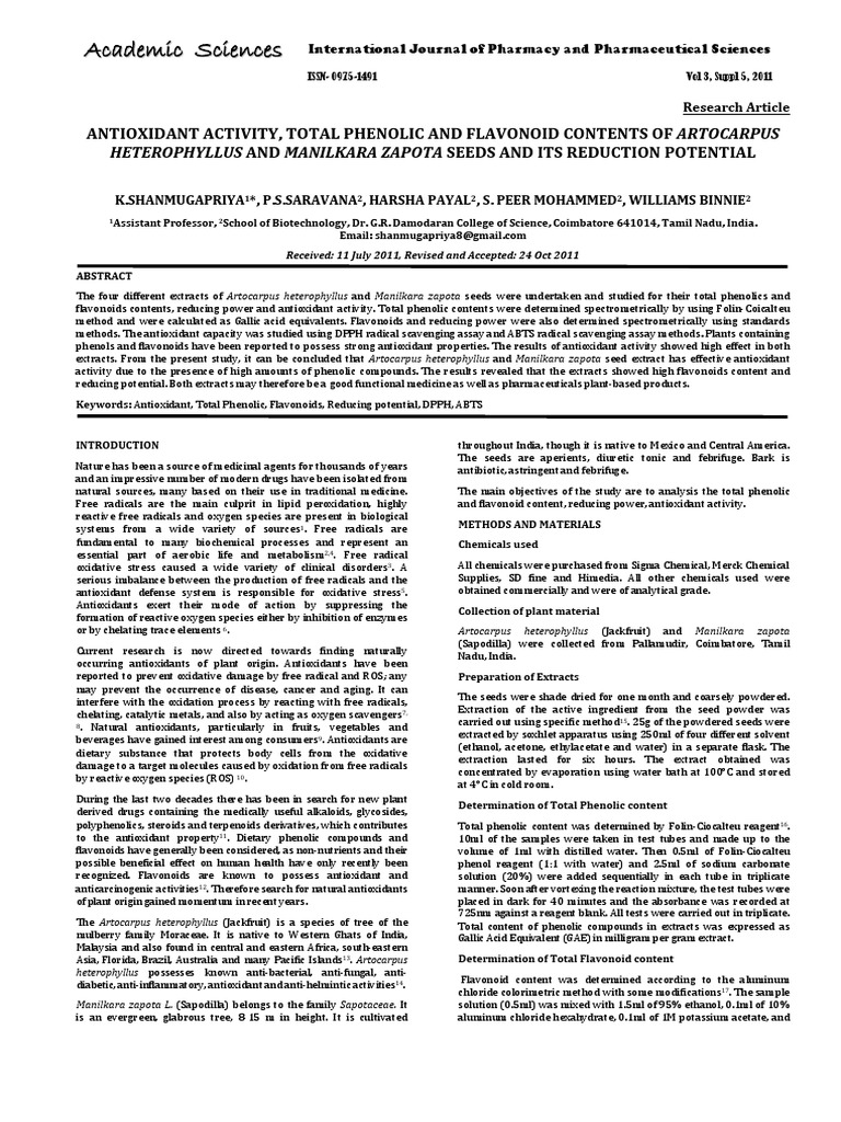 Antioxidant Activity, Total Phenolic and Flavonoid Contents of ...