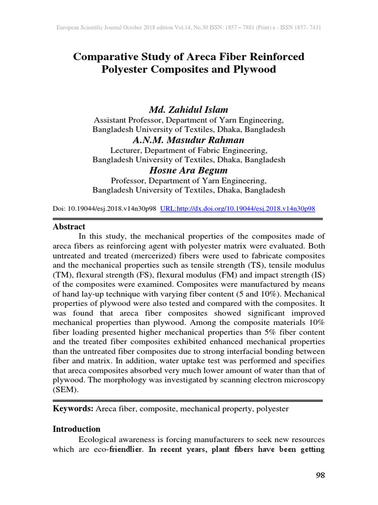 Comparative Study of Areca Fiber Reinforced Polyester Composites and ...