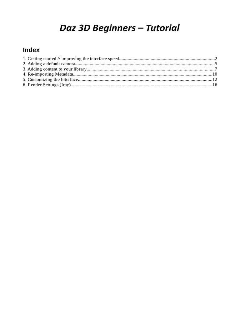 Daz 3D Beginners - Tutorial: Index | PDF | Rendering (Computer Graphics ...