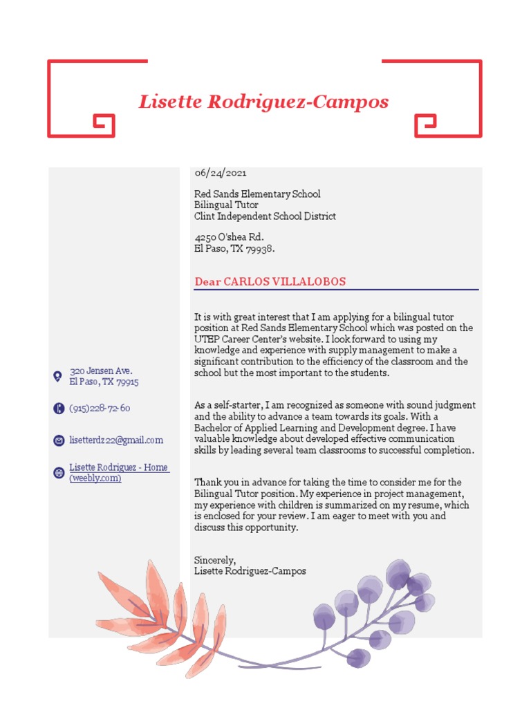 Lisette Rodriguez Cover Letter | PDF