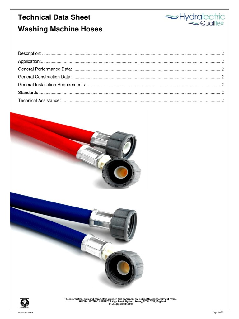 Technical Data Sheet Washing Machine Hoses | PDF | Polyvinyl Chloride ...