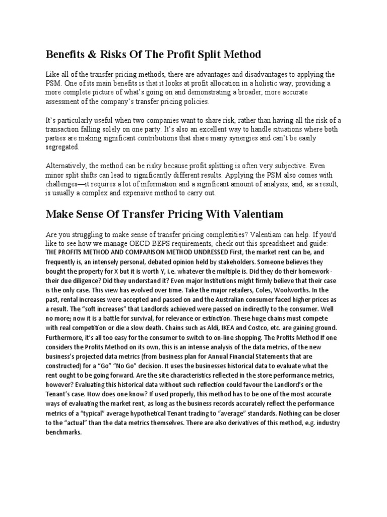Benefits & Risks of The Profit Split Method | PDF | Market (Economics ...