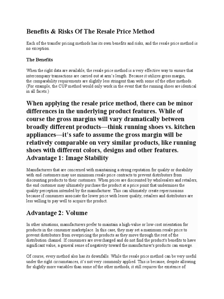 Benefits & Risks of The Resale Price Method | PDF | Prices | Microeconomics
