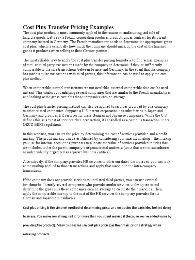 Cost Plus Transfer Pricing Examples | PDF | Cost