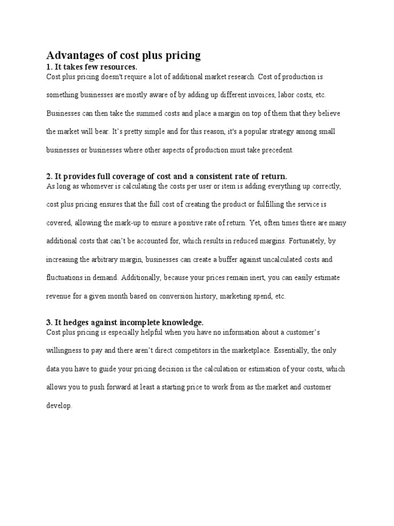Advantages of Cost Plus Pricing | PDF