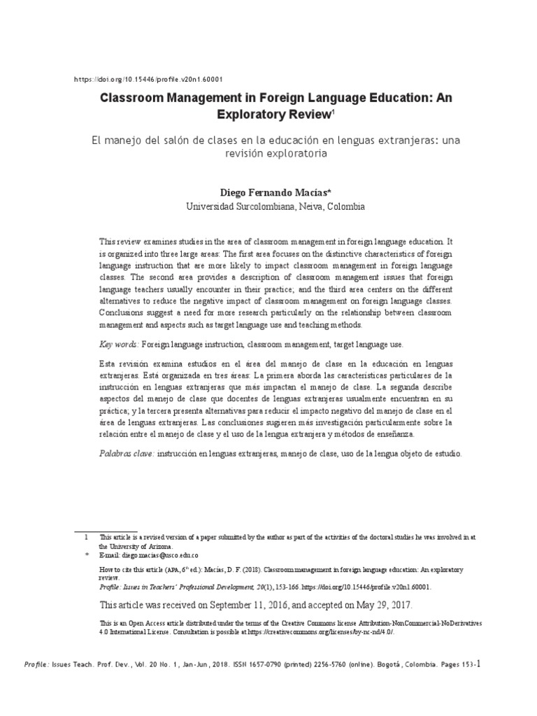 Classroom Management in Foreign Language Education: An Exploratory ...