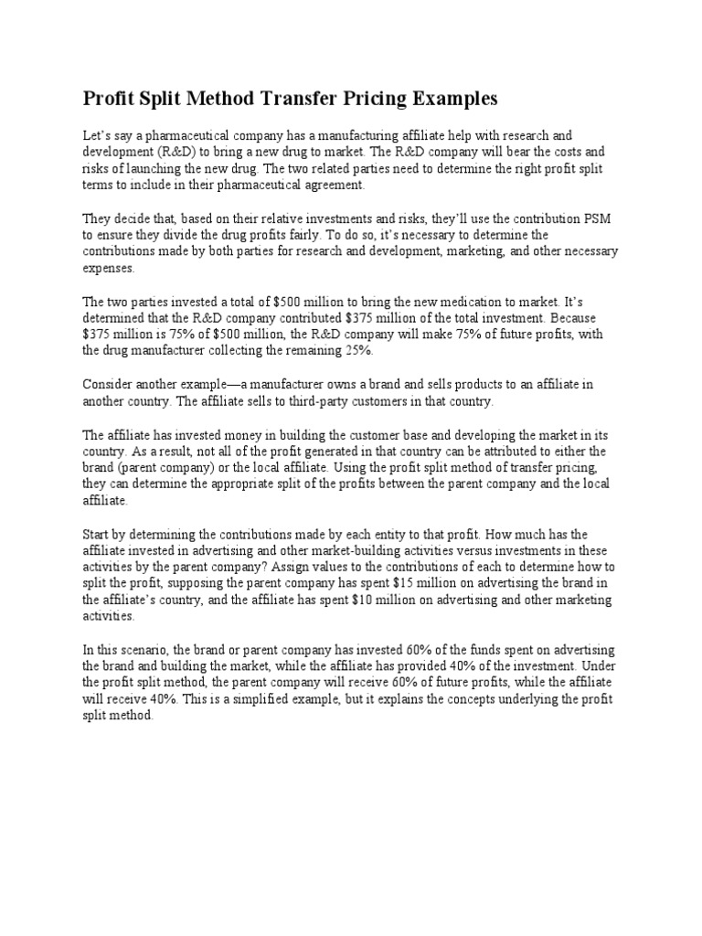 Profit Split Method Transfer Pricing Examples | PDF | Business