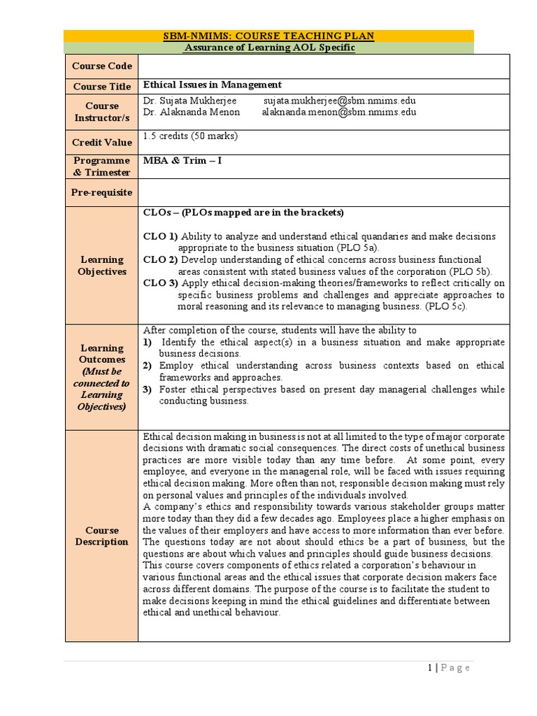 Ethical Issues in Management Course | PDF | Plagiarism | Rubric (Academic)