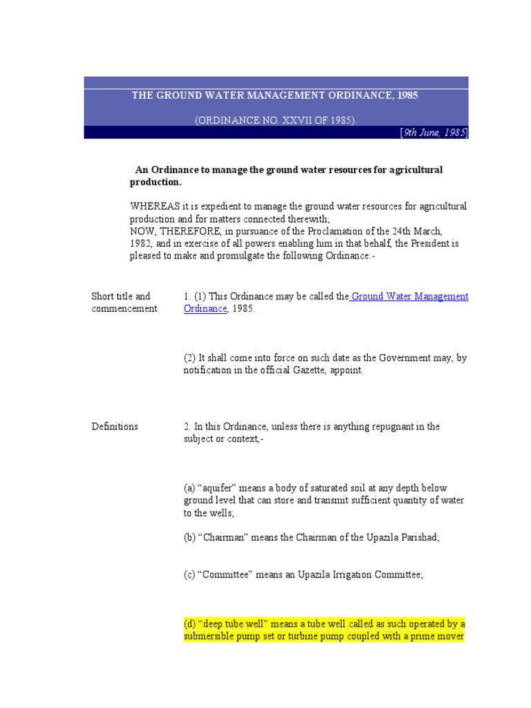 The Ground Water Management Ordinance | Download Free PDF | License | Pump