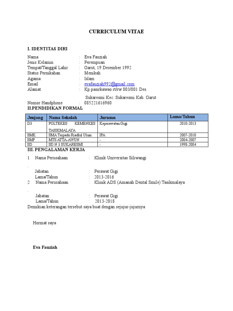 CV Eva Fauziah | PDF | Kesehatan Holistik