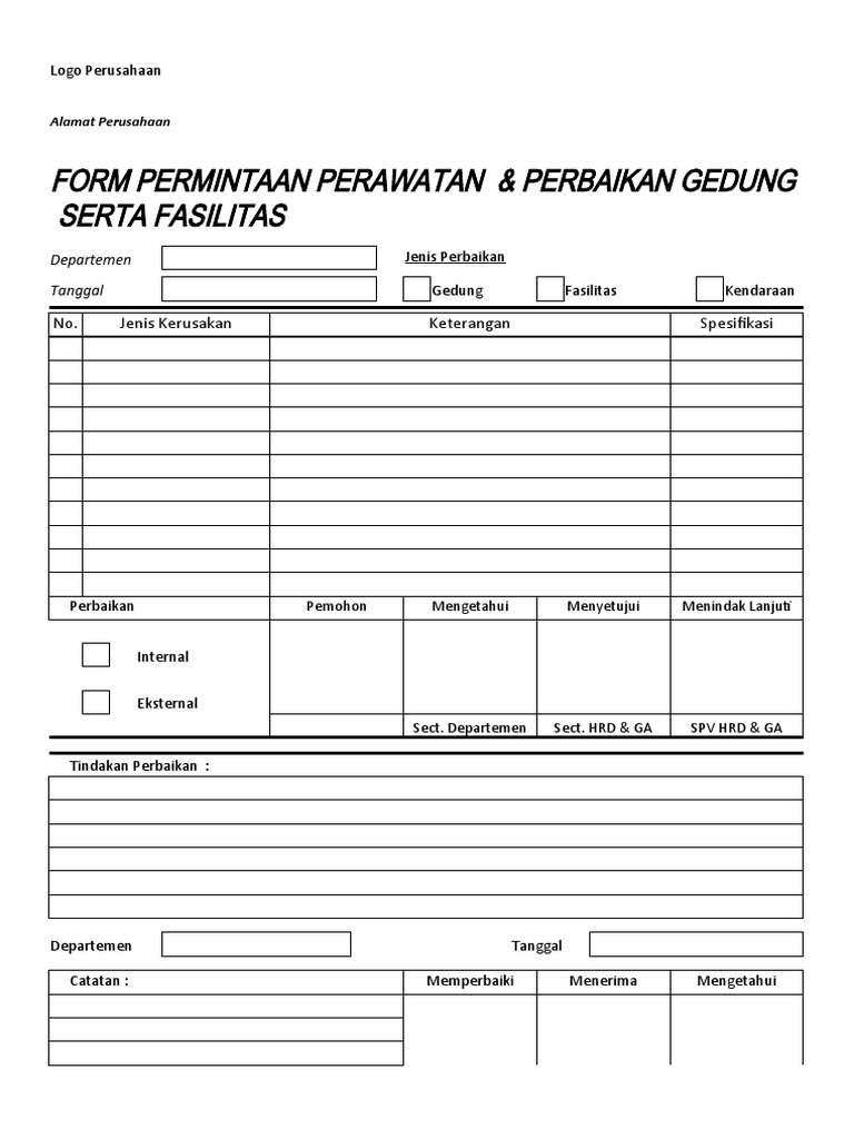 Form Permintaan Perawatan & Perbaikan Fasilitas Gedung Dan Fasum | PDF Form Permintaan Perawatan & Perbaikan Fasilitas Gedung Dan Fasum | PDF