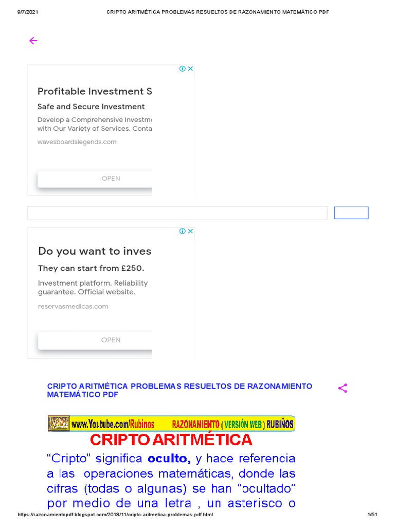 Cripto Aritmética Problemas Resueltos de Razonamiento Matemático PDF | PDF | Números ...