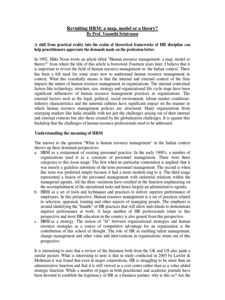 HRM As Map, Model and Theory | PDF | Human Capital | Human Resource ...