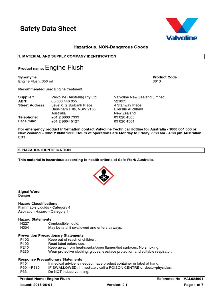 Engine Flush: Safety Data Sheet | PDF | Dangerous Goods | Personal ...