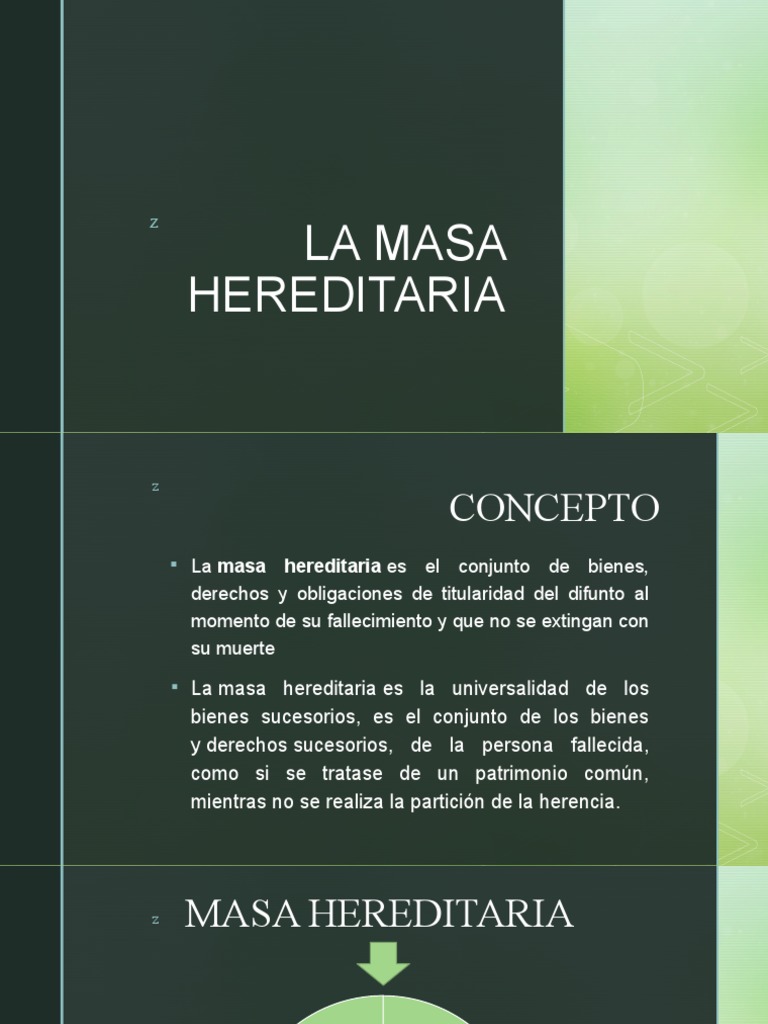 La Masa Hereditaria | PDF | Herencia | Derecho civil (sistema legal)