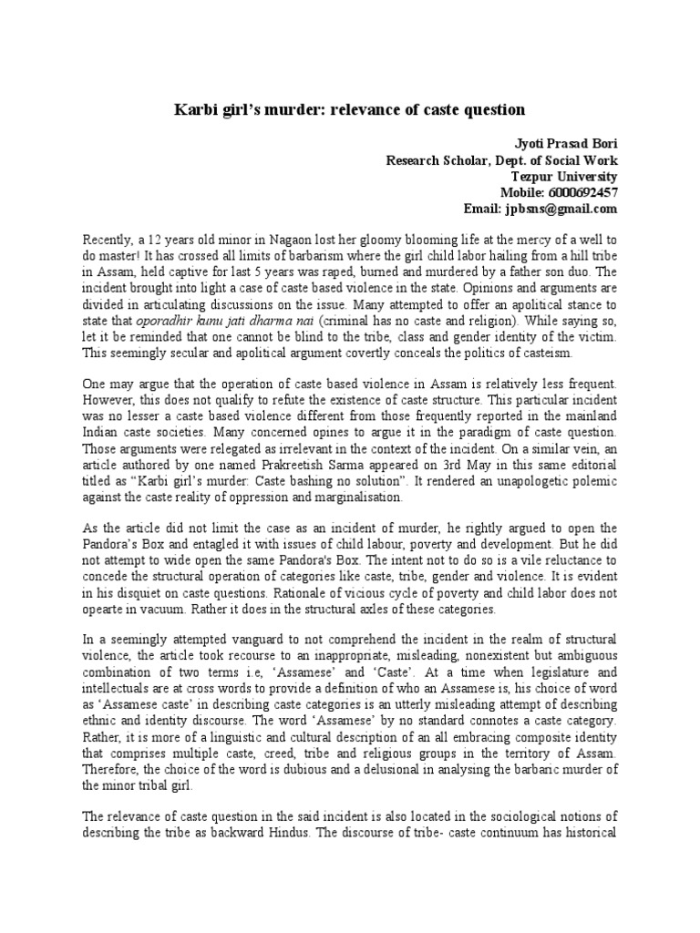 Relevance of Caste Question in Assam | PDF | Tribe | Caste