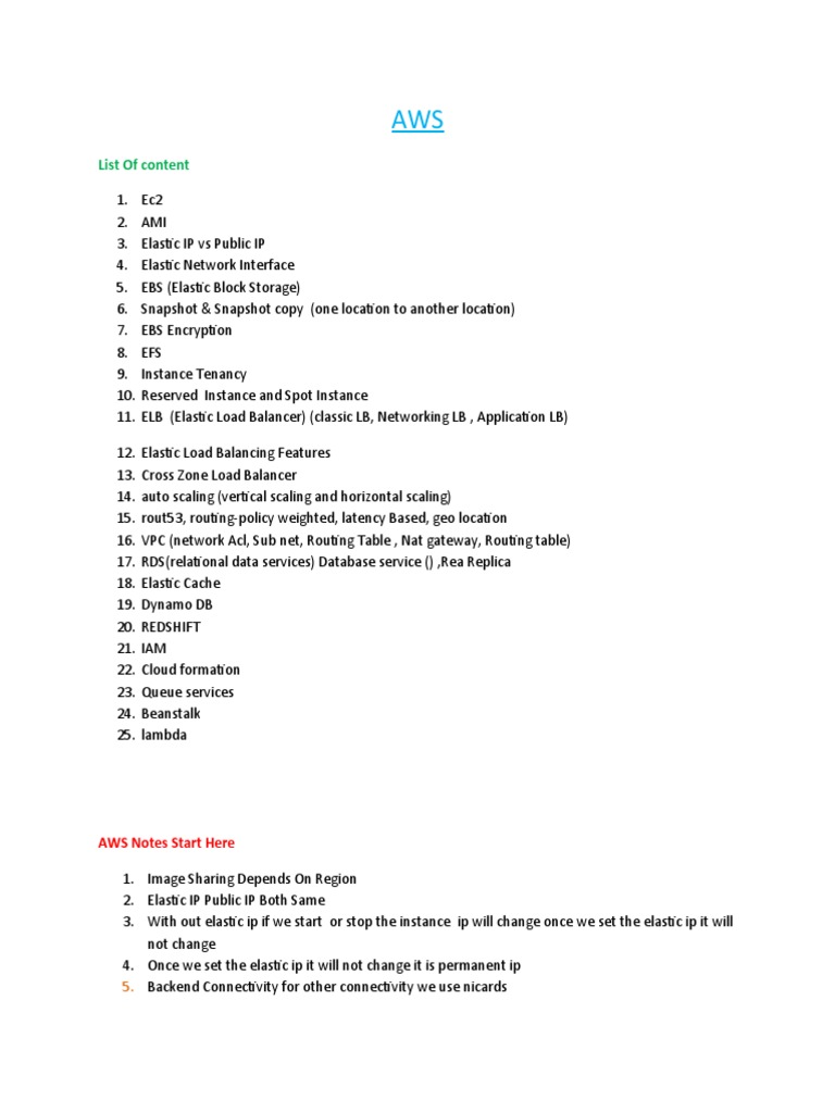 List of Content: AWS Notes Start Here | Download Free PDF ...