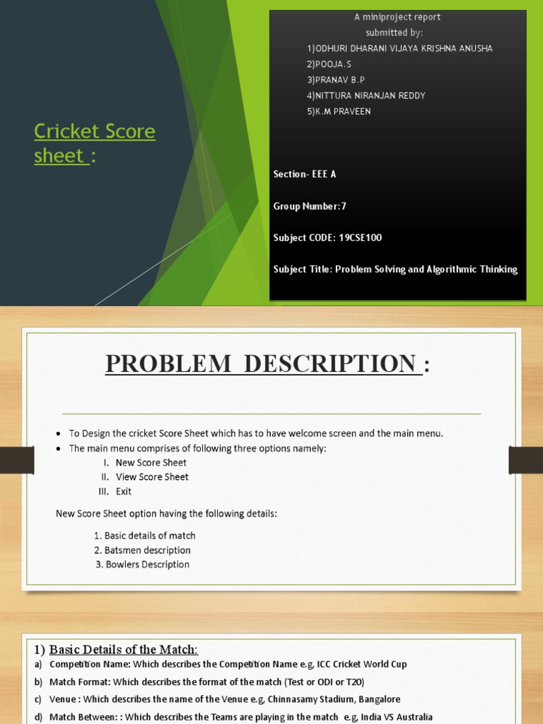 Cricket Match Score Sheet | PDF | Array Data Type | Bowling (Cricket)