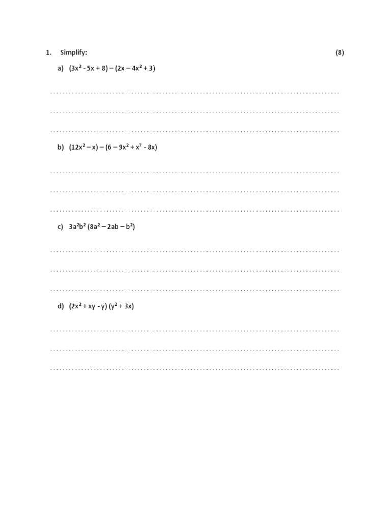 Algebra Exam: Simplification, Division, and Logarithms | PDF | Logarithm | Exponential Function