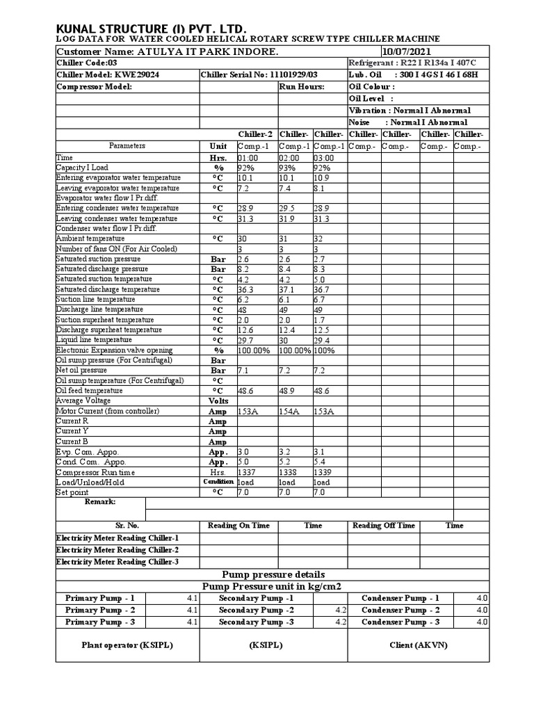 Present Chiller 2 Log Sheet..... | Download Free PDF | Engineering ...