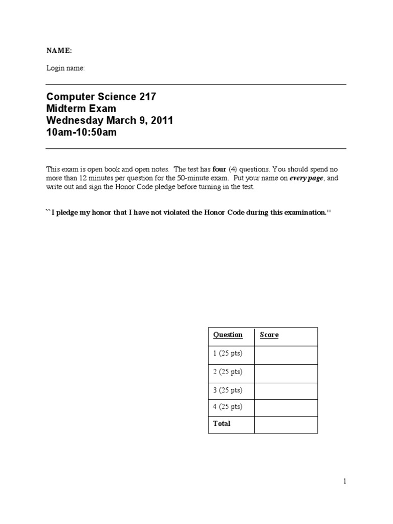 COS 217 Midterm Exam Answers | PDF | Pointer (Computer Programming ...
