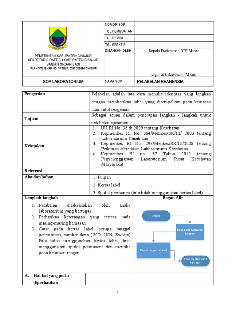 Sop Pelabelan Reagensia | PDF