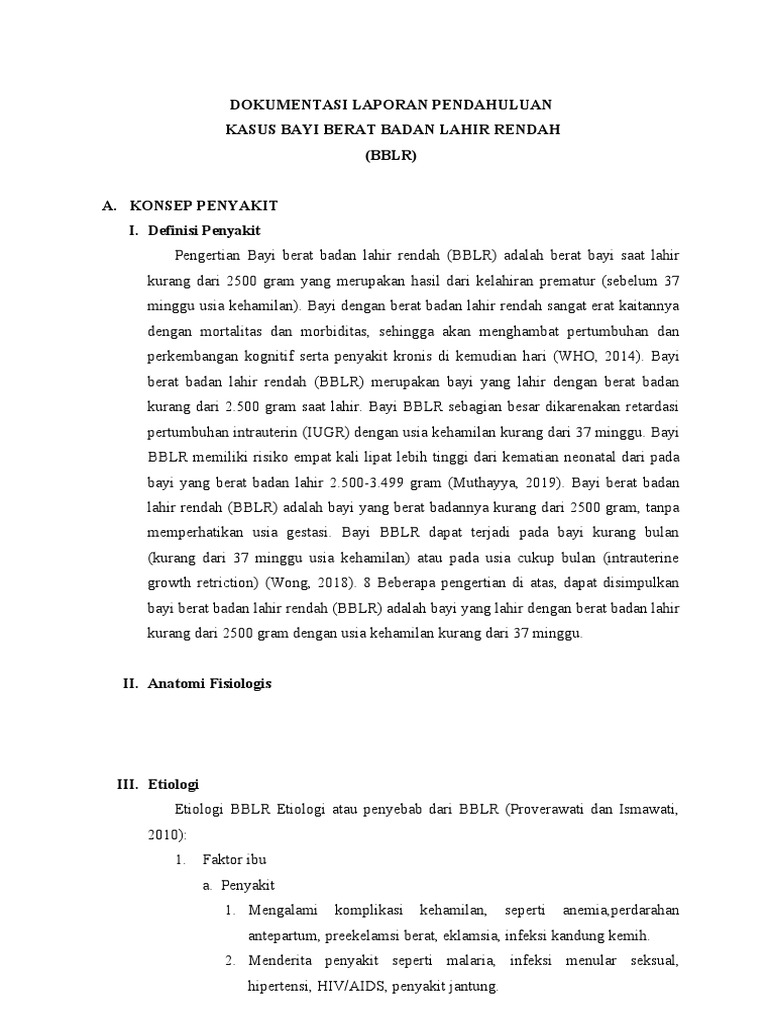 Laporan Pendahuluan BBLR | PDF