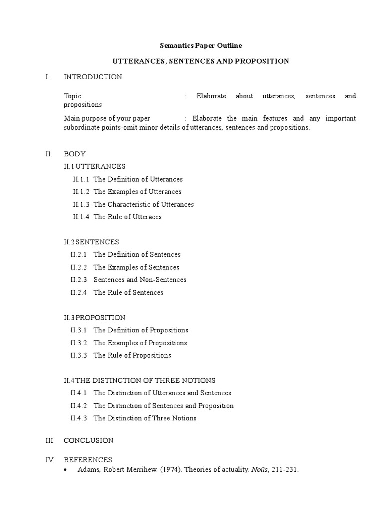 Semantics Paper Outline Utterances, Sentences and Proposition | PDF