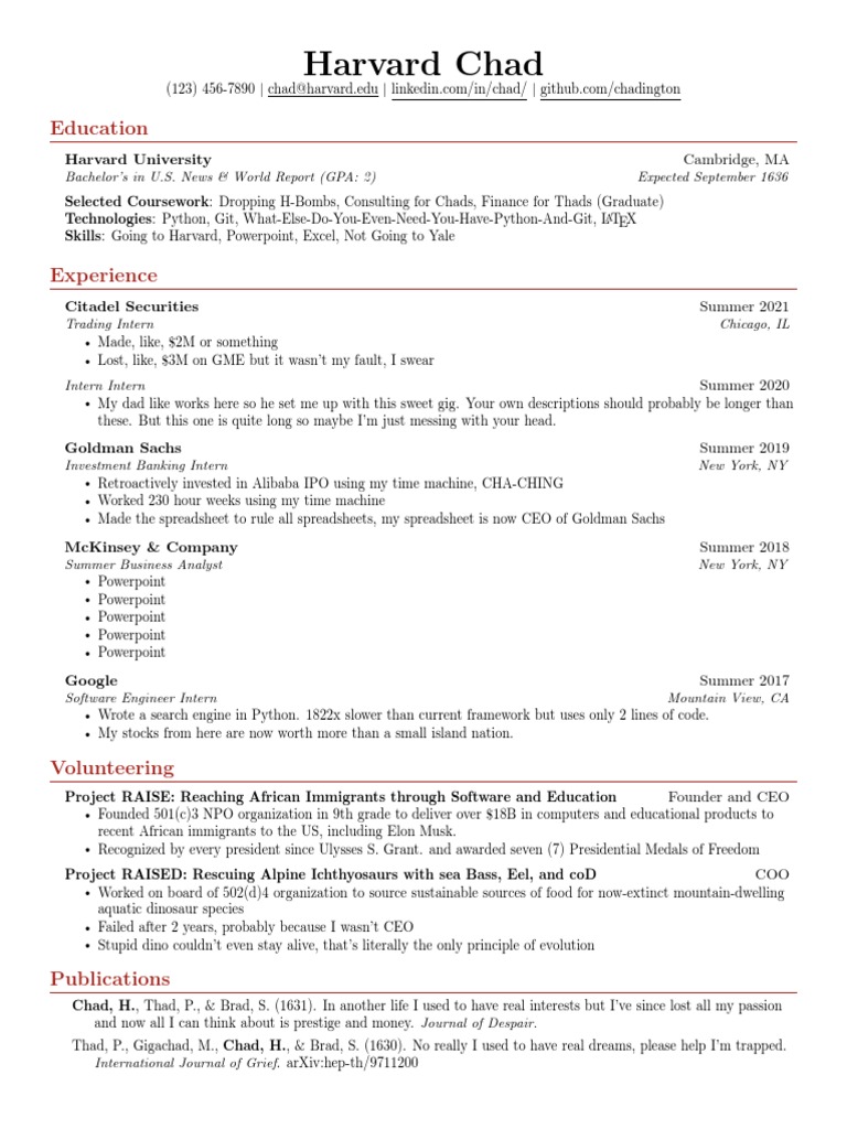 Harvard Chad Resume Template | PDF | Business | Computing And ...