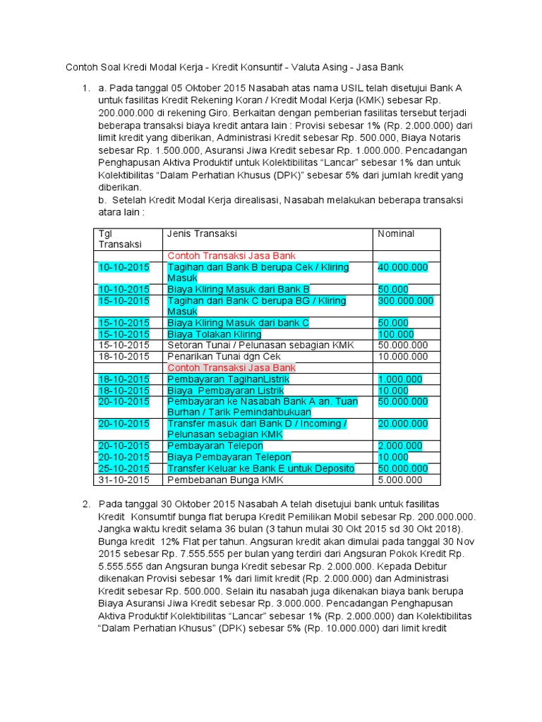 Contoh Soal KMK-Konsumtif-Valas-Jasa Bank | PDF