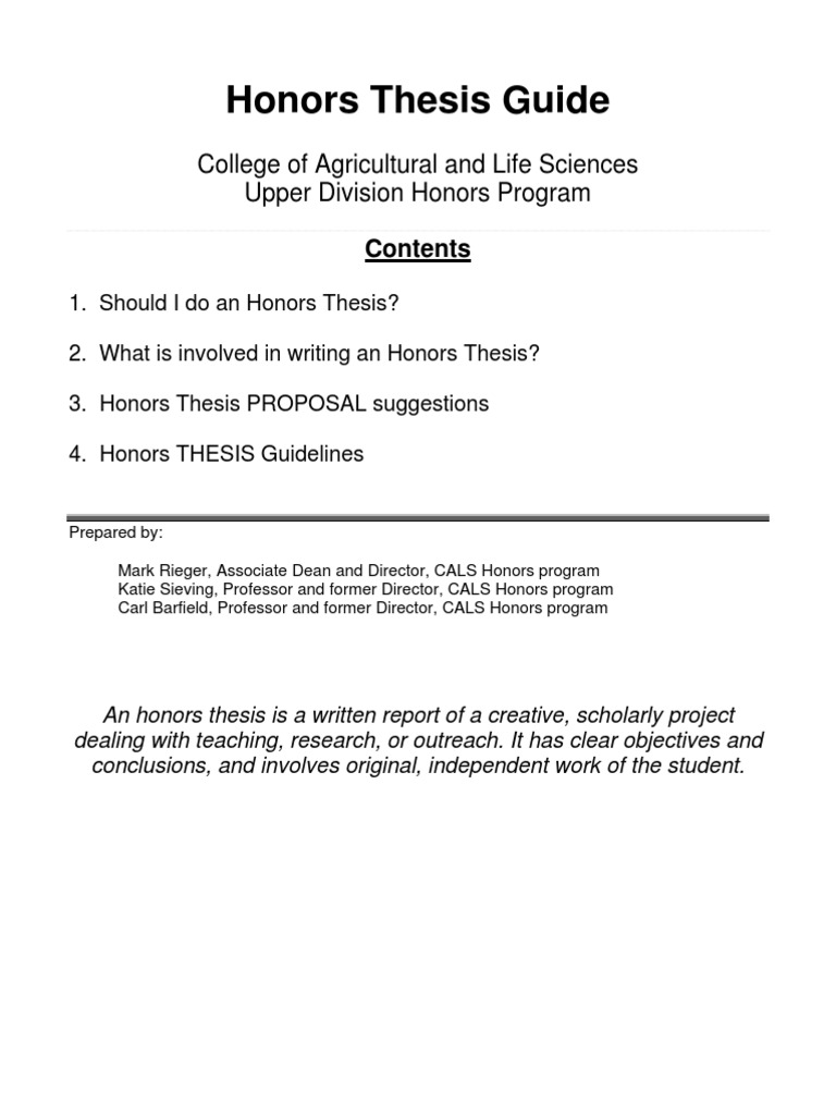 Honors Thesis Guide: College of Agricultural and Life Sciences Upper ...