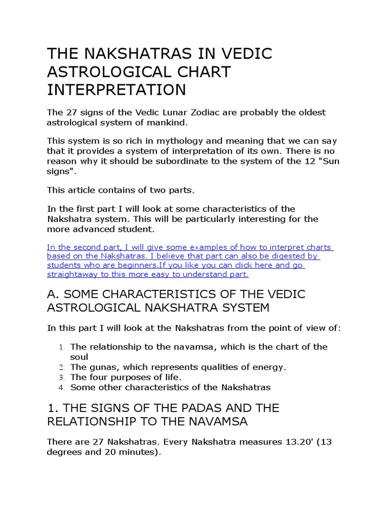 The Nakshatras in Vedic Astrological Chart Interpretation | PDF ...