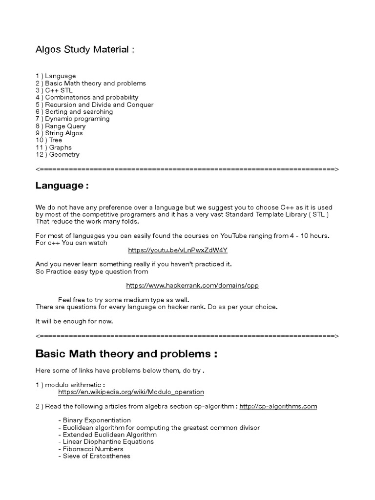 Algos Study Material:: Language | Download Free PDF | Combinatorics | Mathematical Logic