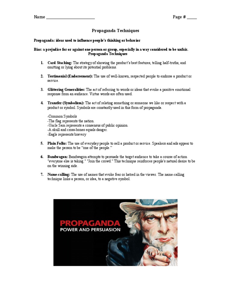 Propaganda Techniques Activity Sos | PDF | Propaganda | Communication