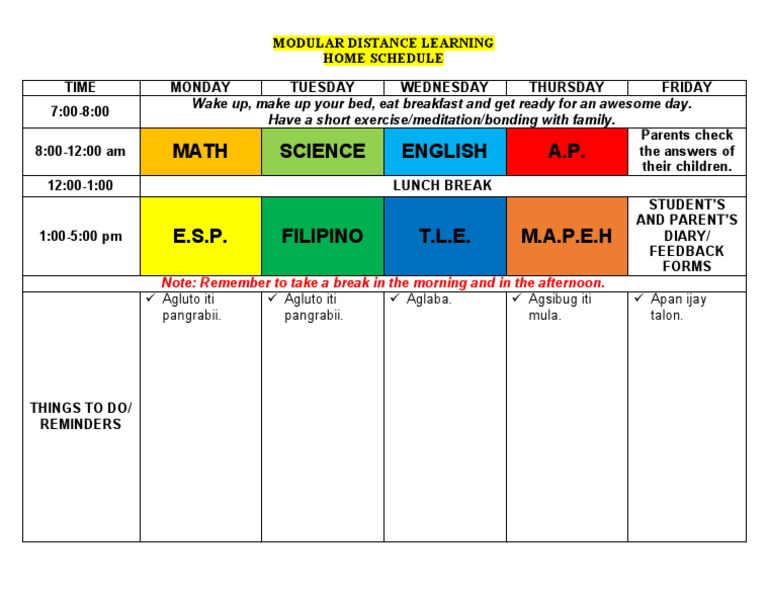 Modular Distance Learning Schedule | PDF