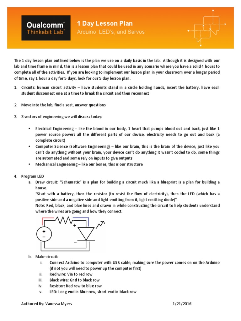 1 Day Lesson Plan Arduino LEDs Servos | PDF | Electrical Network | Arduino