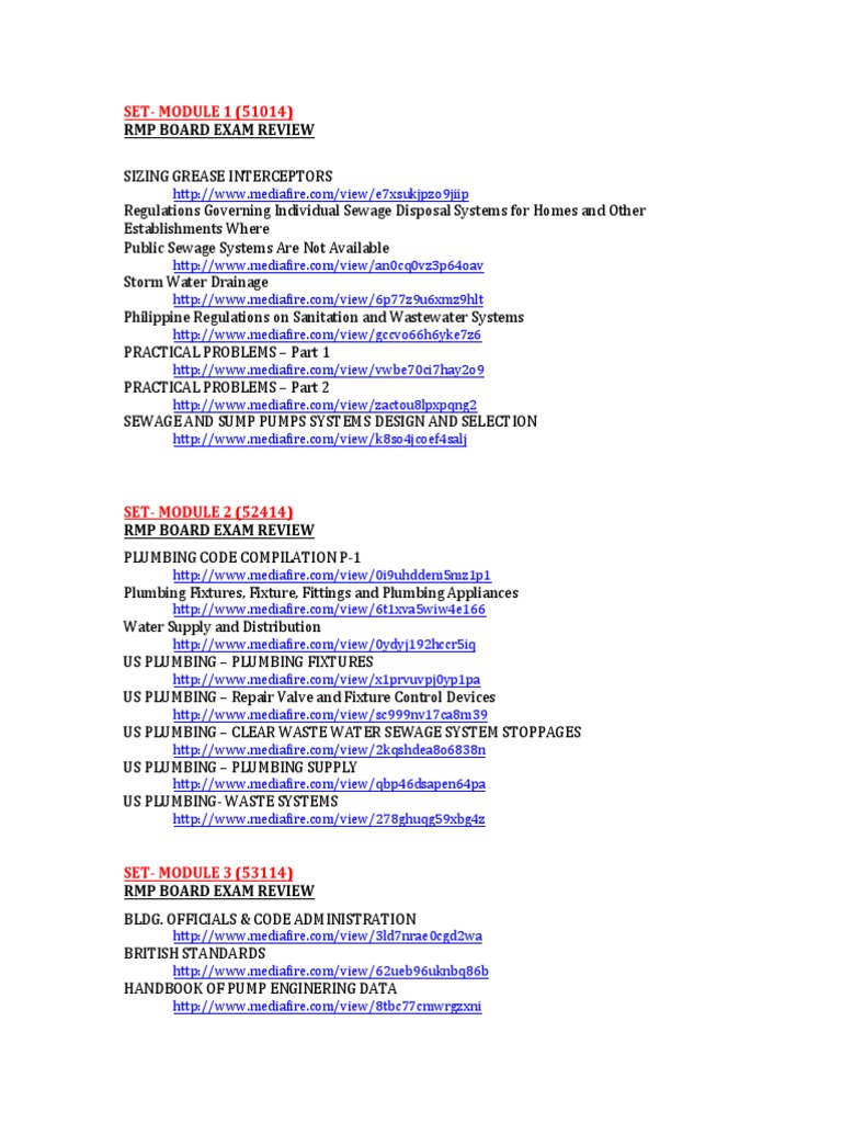 RMP Board Exam Review: SET - MODULE 1 (51014) | PDF | Sewage | Plumbing