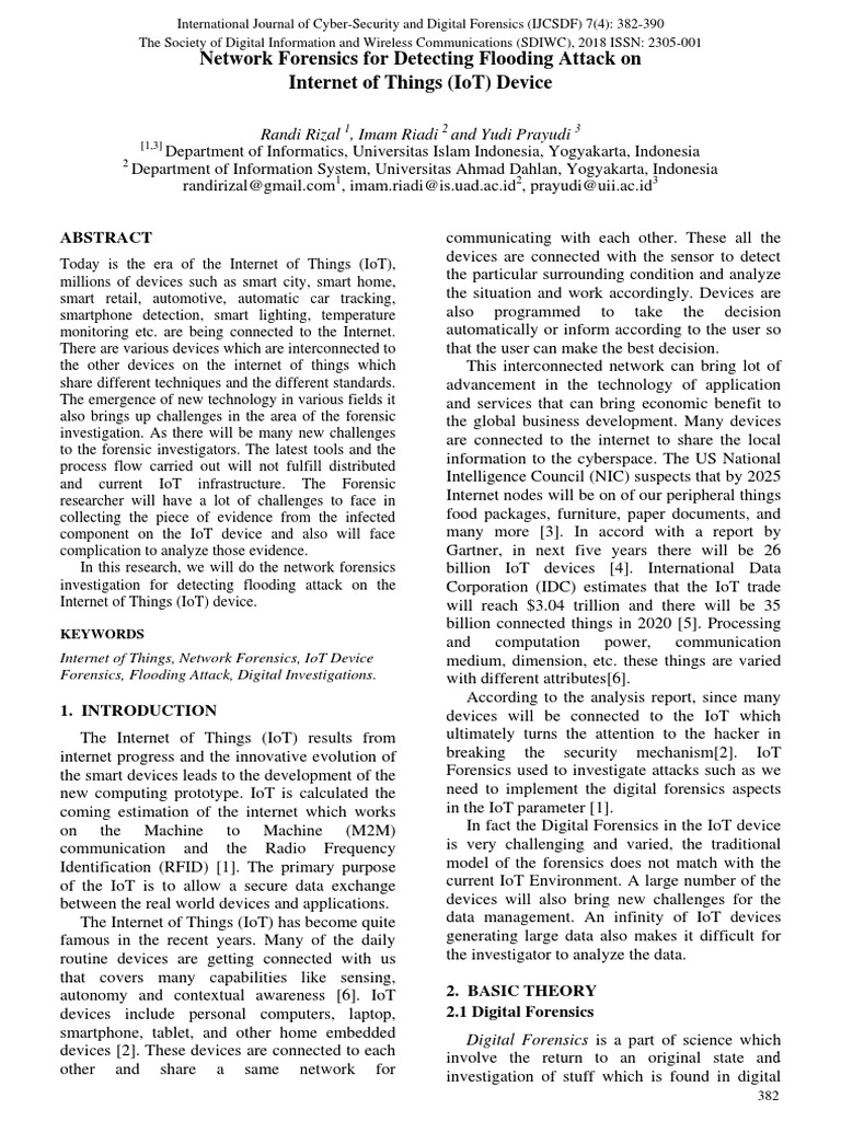 Network Forensics For Detecting Flooding Attack On Internet of Things IoT Device | PDF | Arduino ...