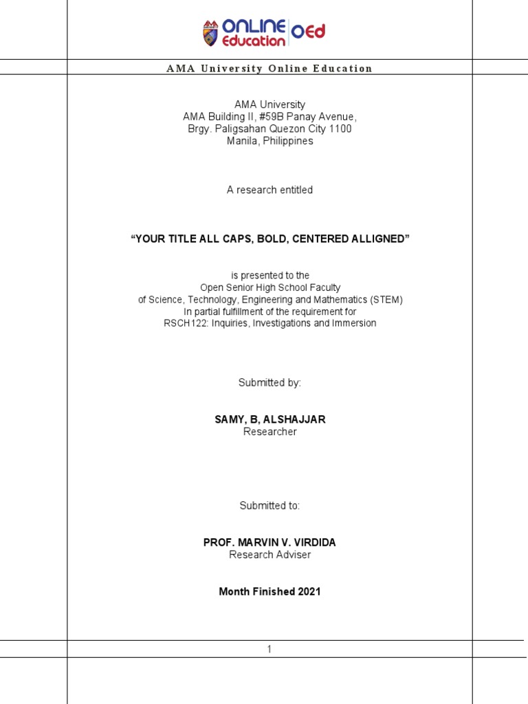 SHS Research Format 101 | PDF | Science | Methodology