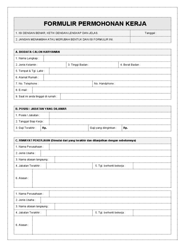 Formulir Lamaran Kerja | PDF