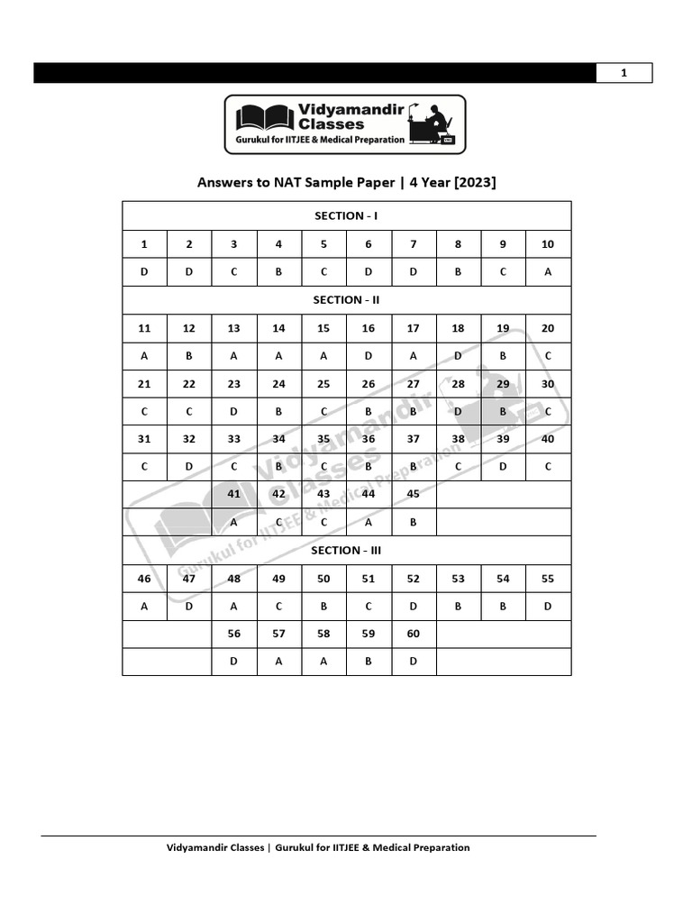 NAT Sample Paper - 4 Year 2023 - Answers | PDF