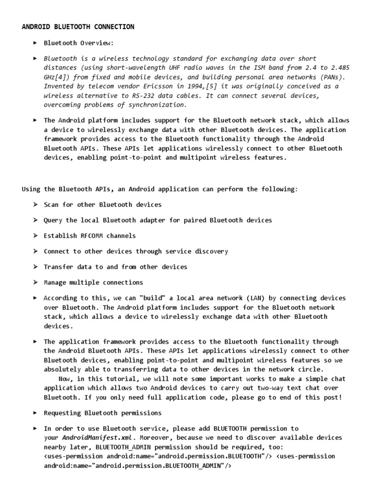 Android Bluetooth Connection | PDF | Bluetooth | Wireless