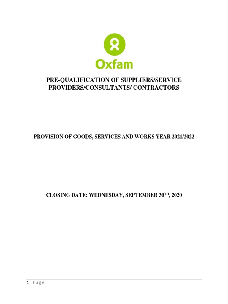 Supplier Pre-Qualification Document - September 2020 | PDF | Business