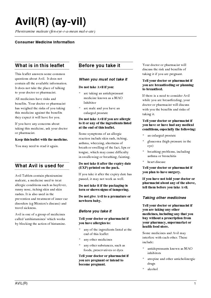 Avil Tablet | PDF | Dose (Biochemistry) | Chemistry