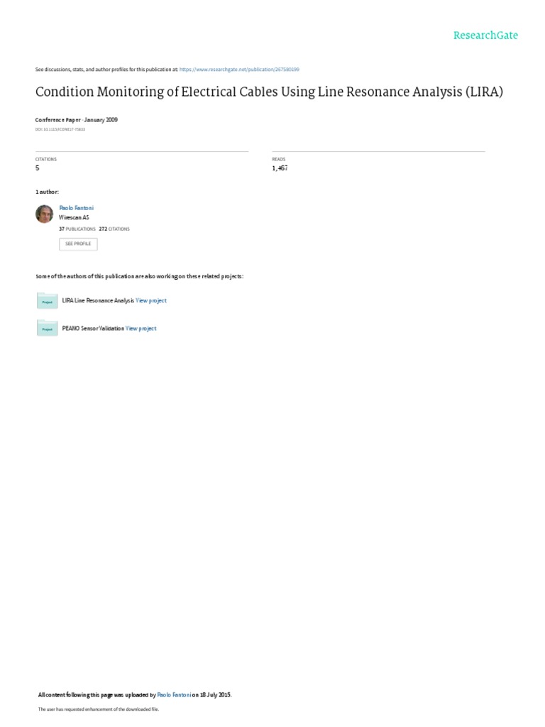 Condition Monitoring of Electrical Cables Using Line Resonance Analysis | PDF | Electrical ...