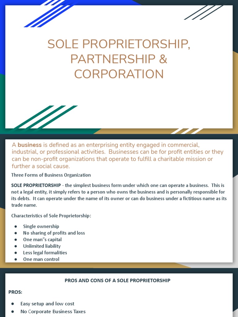 Sole Proprietorship, Partnership & Corporation | PDF | Sole ...