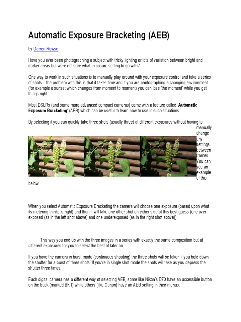 Automatic Exposure Bracketing | PDF | Exposure (Photography) | Digital ...