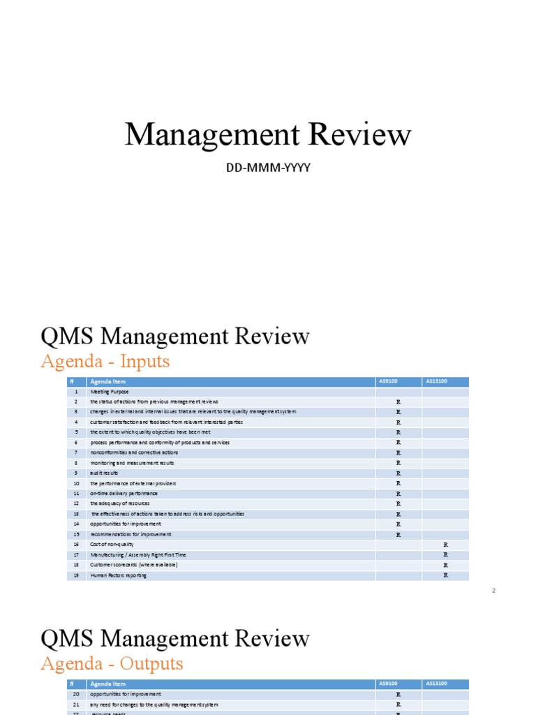 Management Review: Dd-Mmm-Yyyy | PDF | Quality Management System | Audit