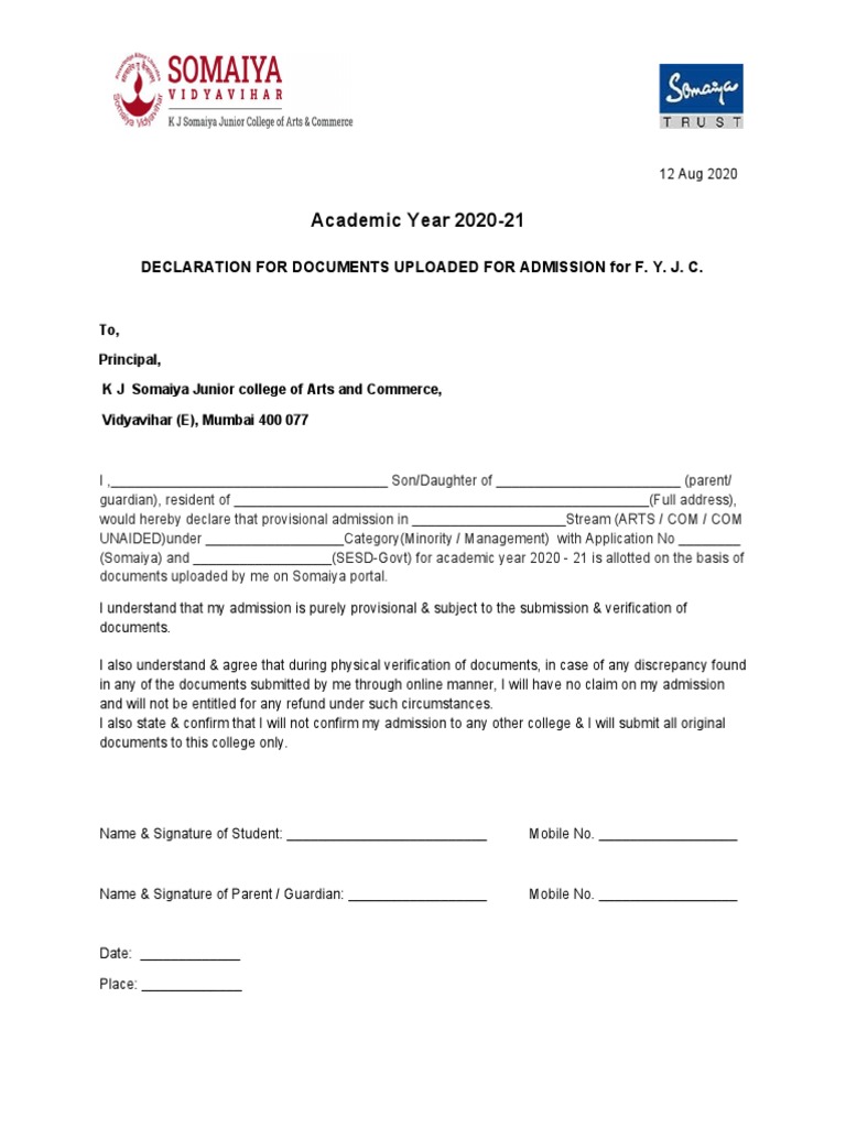 Declaration - KJSAC Junior | PDF