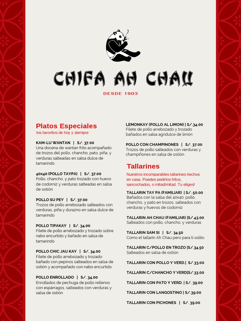 Carta Chifa Ah Chau 2021 | PDF | Sopa | Decapado